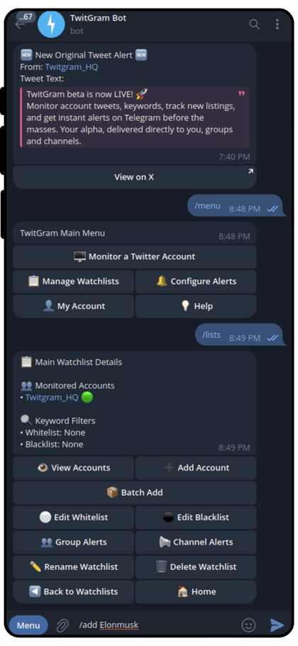 Free Twitter to Telegram Bot | Real-Time X and CA Stream Alerts - TwitGram