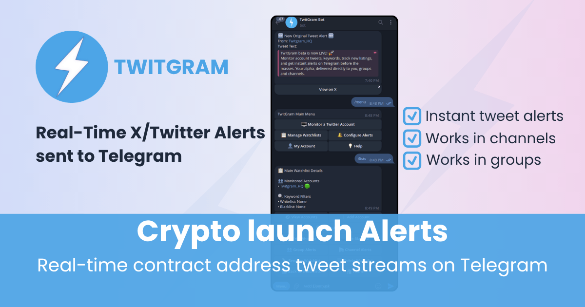 Free Twitter to Telegram Bot | Real-Time X and CA Stream Alerts - TwitGram